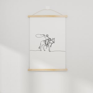 Minimalist Cowboy Line Art, Digital Download, Horse Rider Print ...