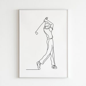 Minimalist Golf Player Line Art, Digital Download, Sport Print, Room ...