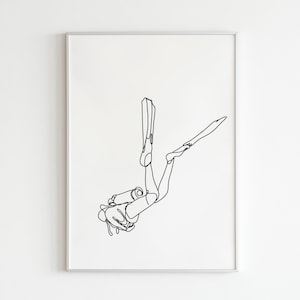 Minimalist Scuba Diving Line Art, Digital File, Water Sport Printable ...