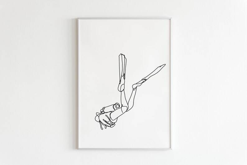 Minimalist Scuba Diving Line Art, Digital File, Water Sport Printable ...