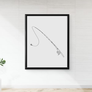 Minimalist Fishing Rod Line Art Print, Angler Decoration, Dad Gift ...