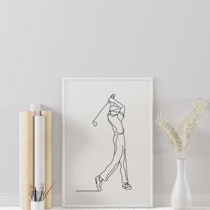 Minimalist Golf Player Line Art, Digital Download, Sport Print, Room ...