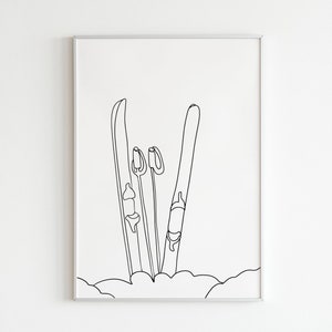 Minimalist Ski Gear Line Art, Sport Outline Drawing, Digital Download ...