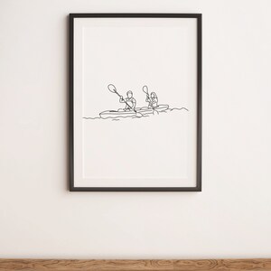 Minimalist Kayak Line Art Print, Water Sport Printable, Canoe Outline ...