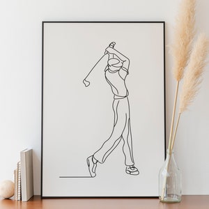 Minimalist Golf Player Line Art, Digital Download, Sport Print, Room ...