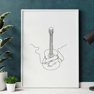 Minimalist Guitar Line Art, Digital Download, Simple Sketch, Room ...