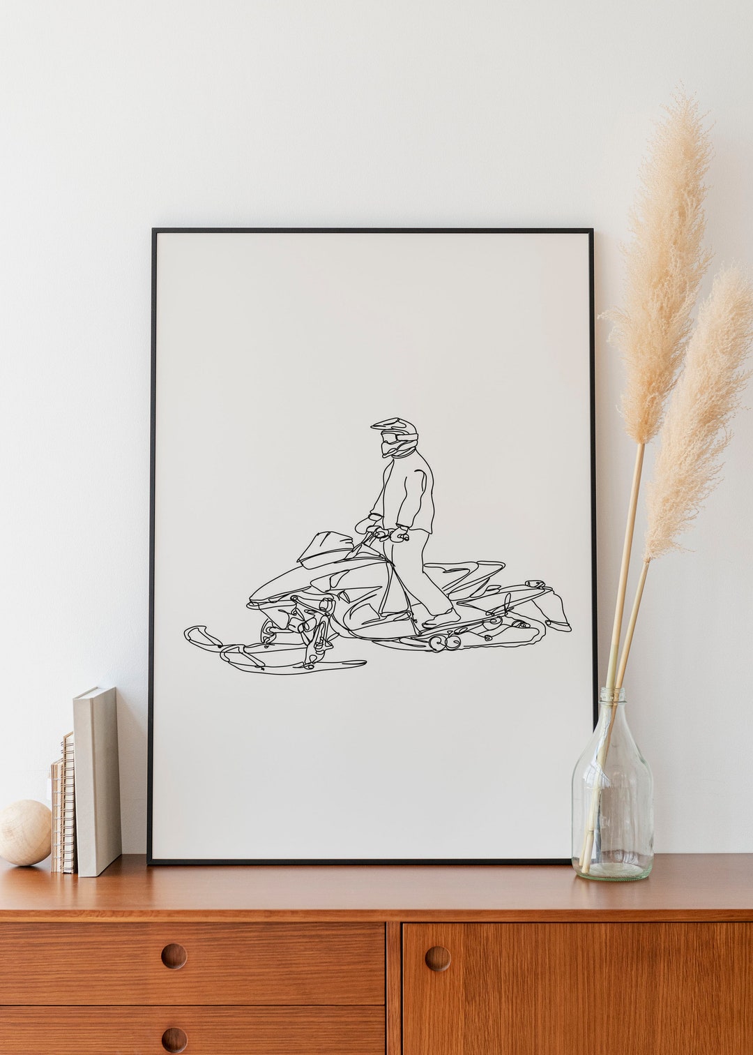 Snowmobile Drawing, Minimalist Line Art, Digital Download, Sport Sketch ...