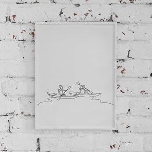 Minimalist Kayak Line Art Print, Water Sport Printable, Canoe Sketch ...