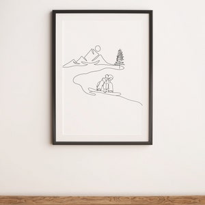 Minimalist Snowboard Line Art Print, Winter Sport Wall Art, Digital ...