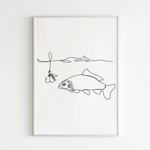 Fishing Wall Art, Minimalist Line Art, Fish Drawing Poster, Fisherman ...