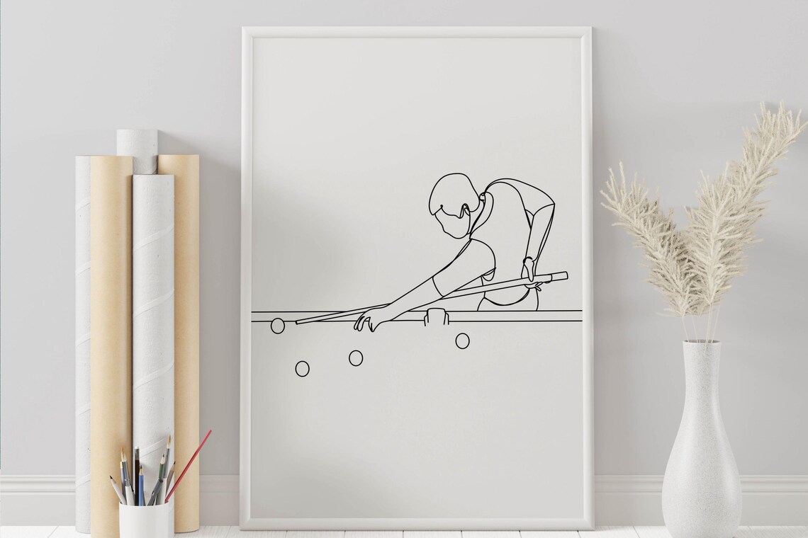 Minimalist Billiard Line Art, Digital Download, Pool Table Print ...