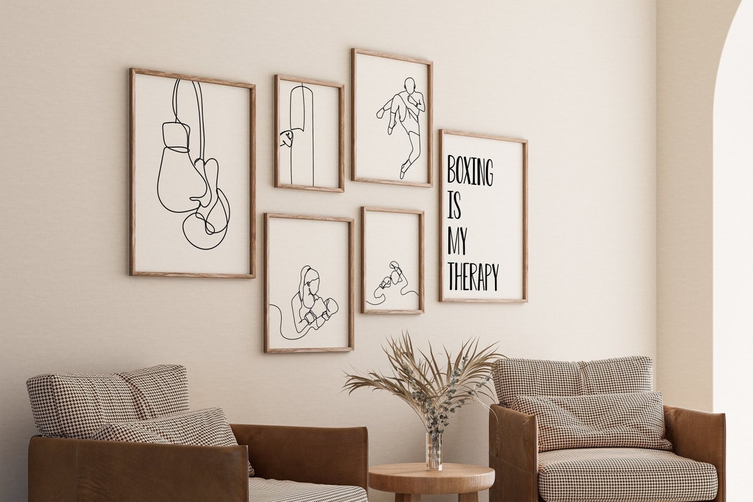 Boxing Gallery Set of 6 Drawing, Room Decoration, Minimalist Line Art ...