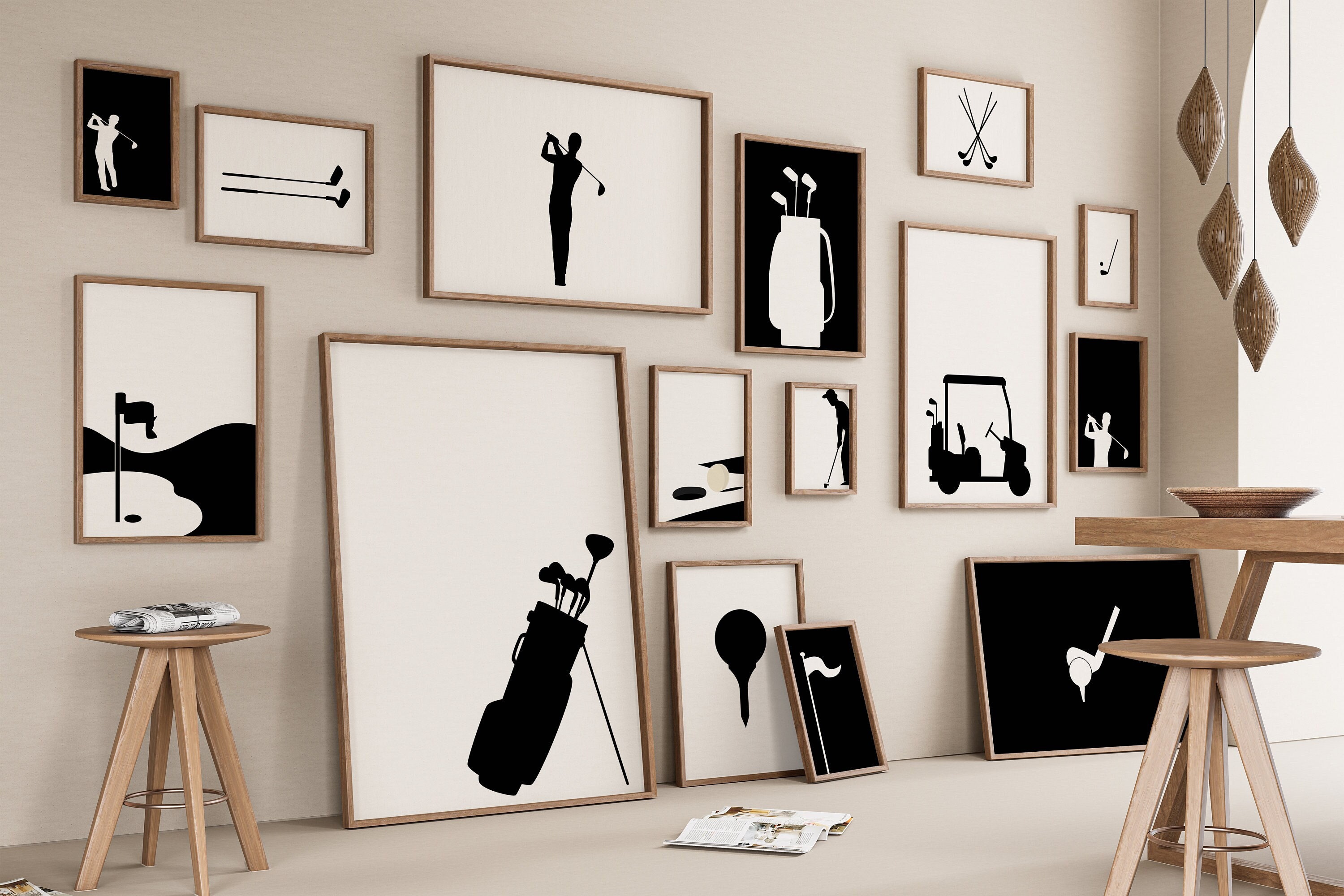 Golf Gallery Set of 15 Drawings, Minimalist Golfing Print, Golfer ...