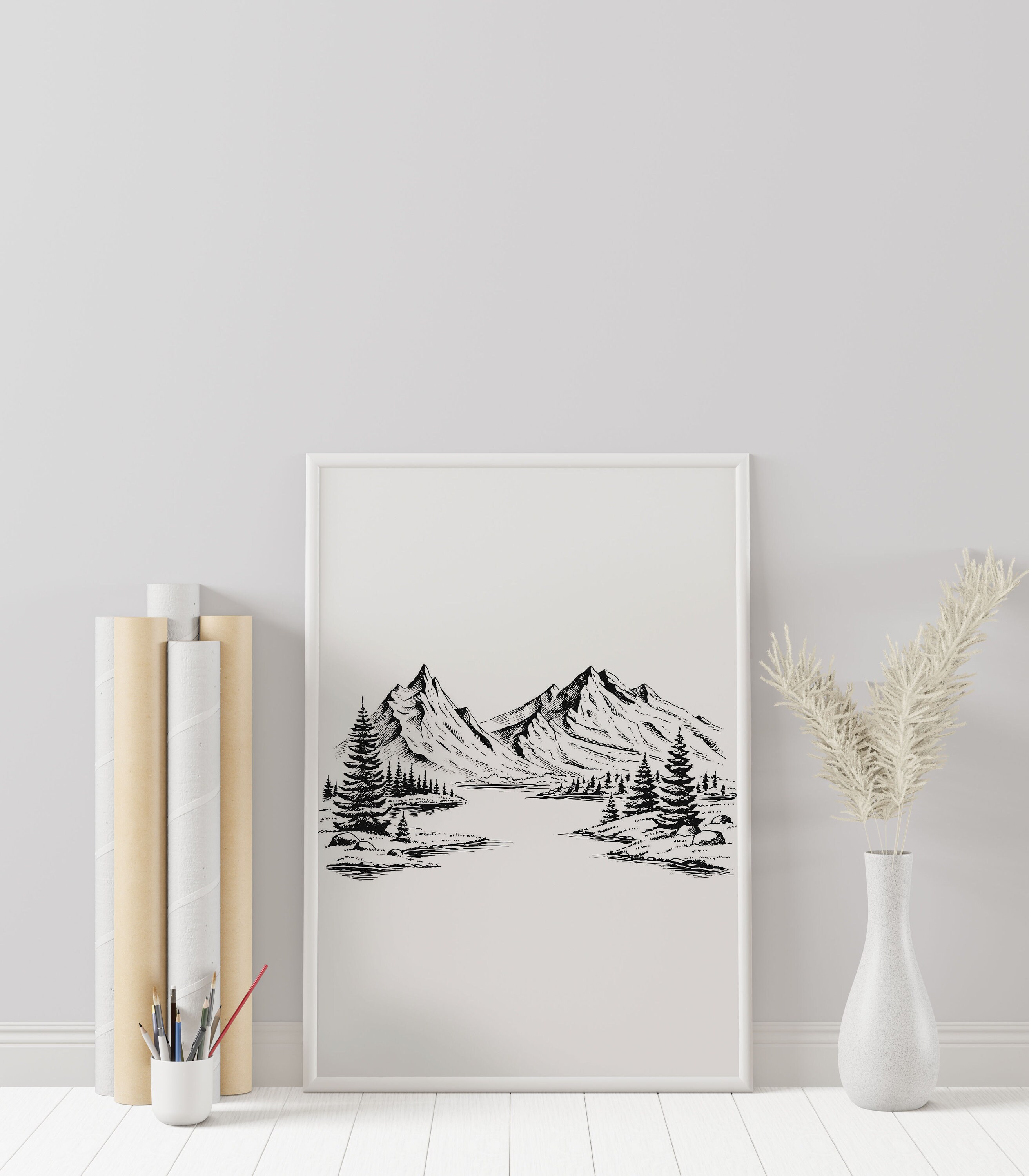 Minimalist Mountain Line Art Printable Wall Art Digital - Etsy