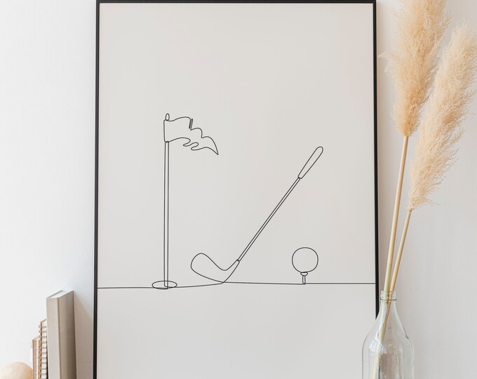 Minimalist Golf Line Art, Digital Download, Sport Print, Player ...