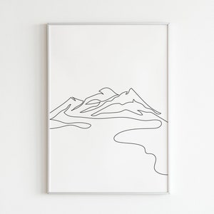 Minimalist Mountain Line Art ,digital Download, Landscape Print, River ...