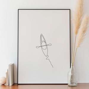 Minimalist Kayak Line Art, Water Sport Printable, Canoe Wall Print ...