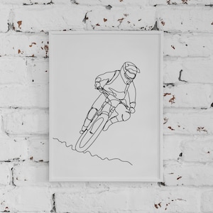 Minimalist Mountain Bike Line Art, Digital Download, MTB Print, Extreme Sport Printable ...