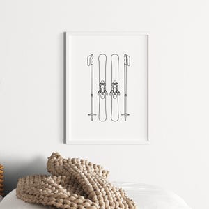 Minimalist Skiing Line Art, Winter Sport Decoration, Digital Download ...