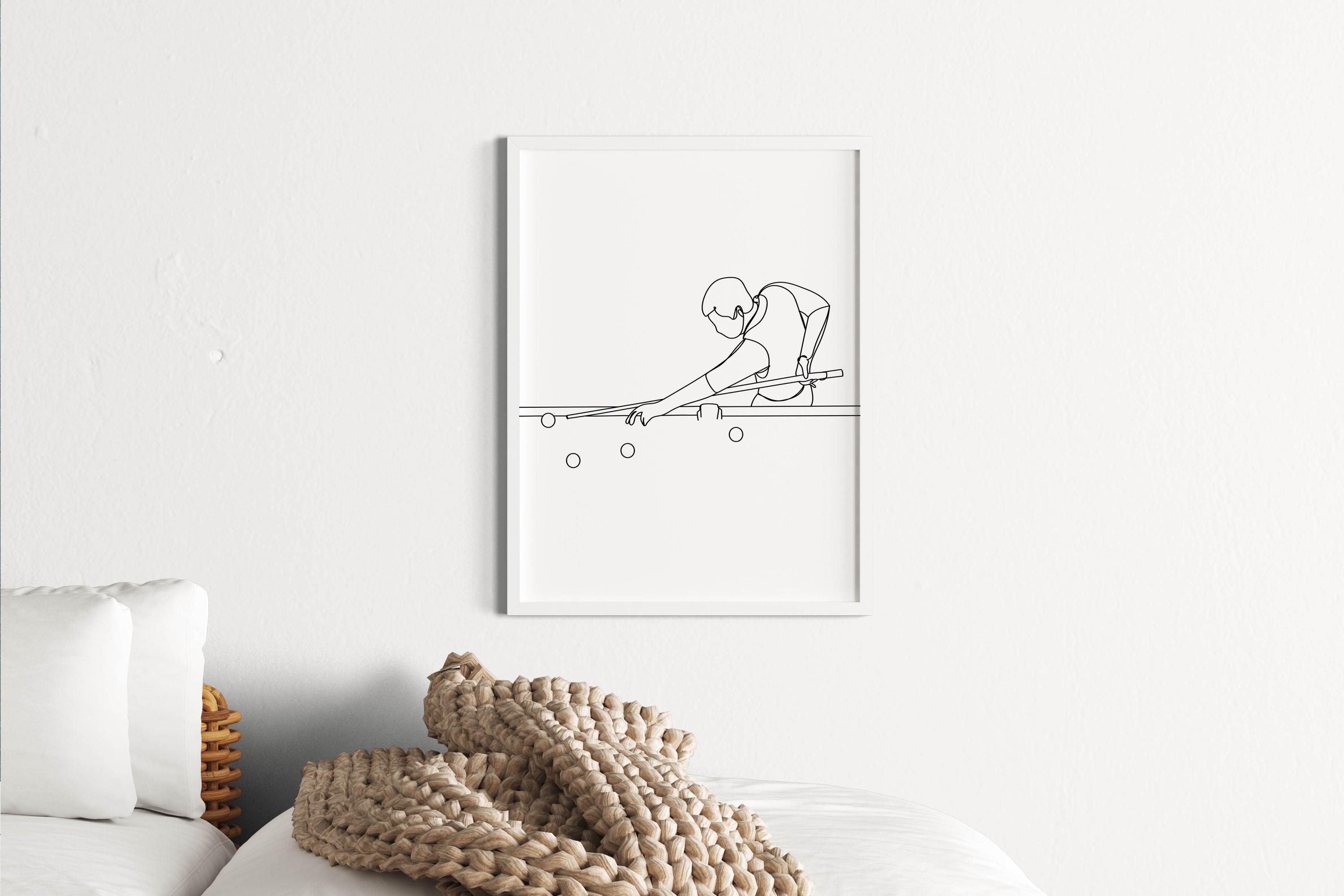 Minimalist Billiard Line Art, Digital Download, Pool Table Print ...