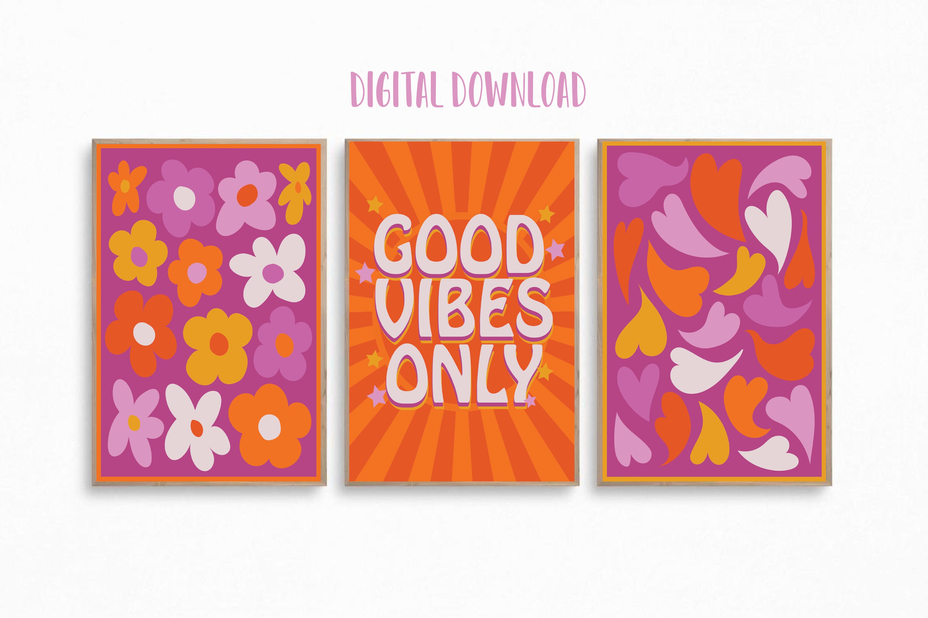 Digital Prints Stay Positive Groovy Poster Retro Vibes Popular Prints ...