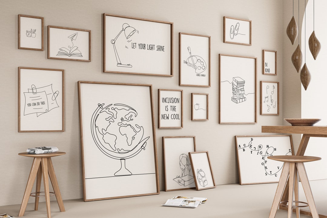 Teacher Gallery Set of 15 Drawings, Minimalist Line Art Print, School ...