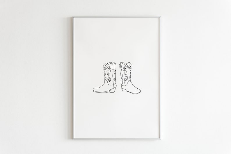 Minimalist Cowboy Boots Line Art Digital Download Western - Etsy