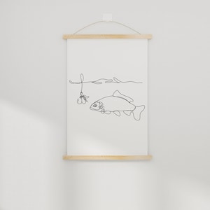 Fishing Wall Art, Minimalist Line Art, Fish Drawing Poster, Fisherman ...