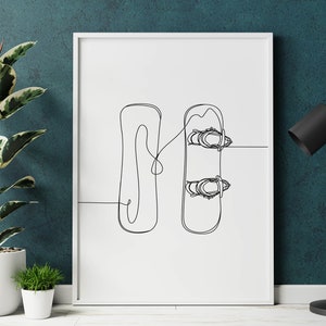 Minimalist Snowboard Line Art Print, Winter Sports Wall Art, Digital ...