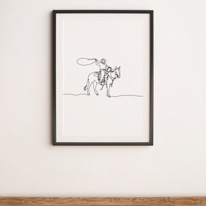Minimalist Cowboy Line Art, Digital Download, Horse Rider Print ...