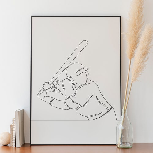 Minimalist Baseball Player Line Art Digital Download Sport - Etsy