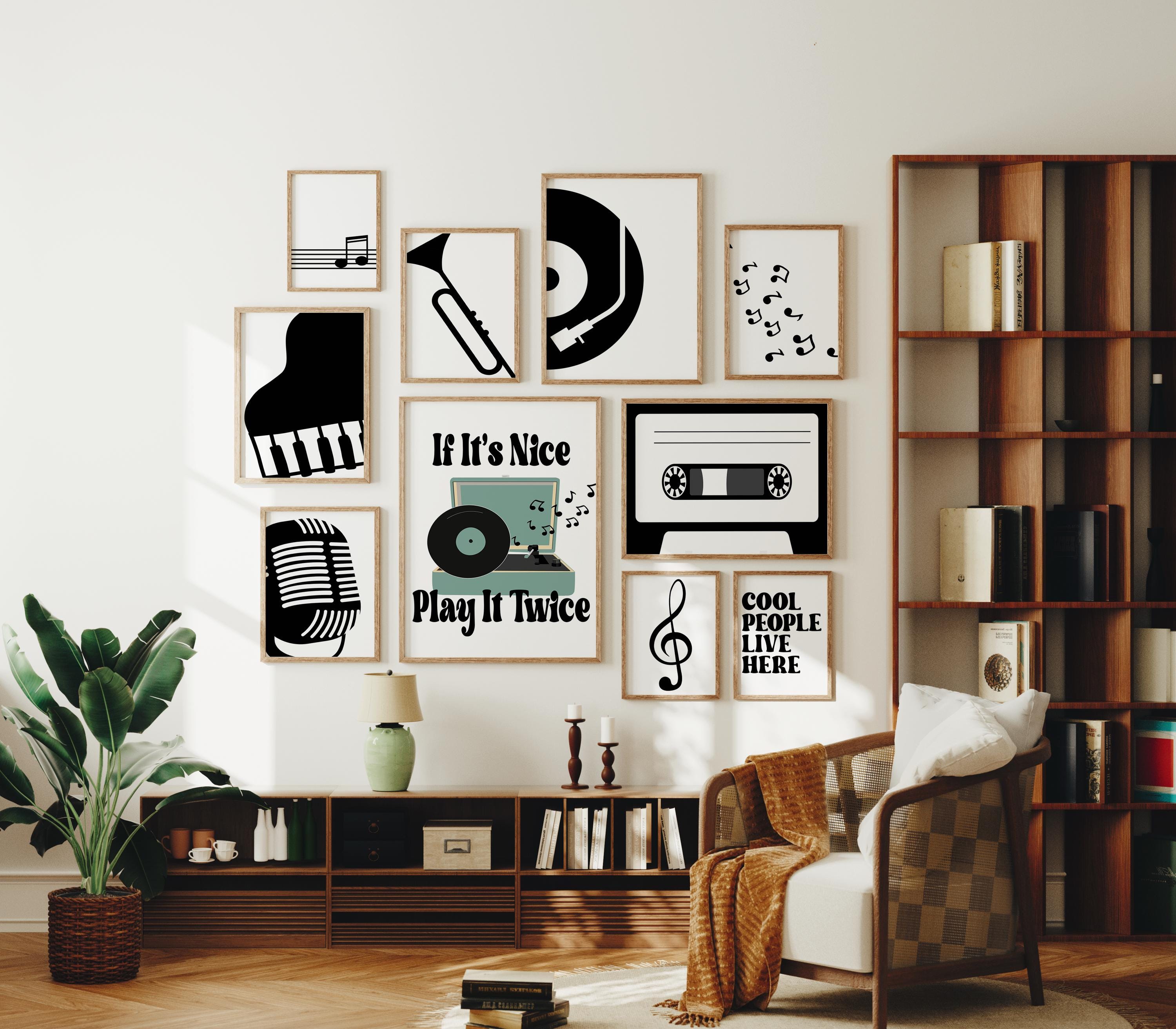 Retro Music Gallery Set of 10 Drawings, Piano Print, Guitar Poster ...