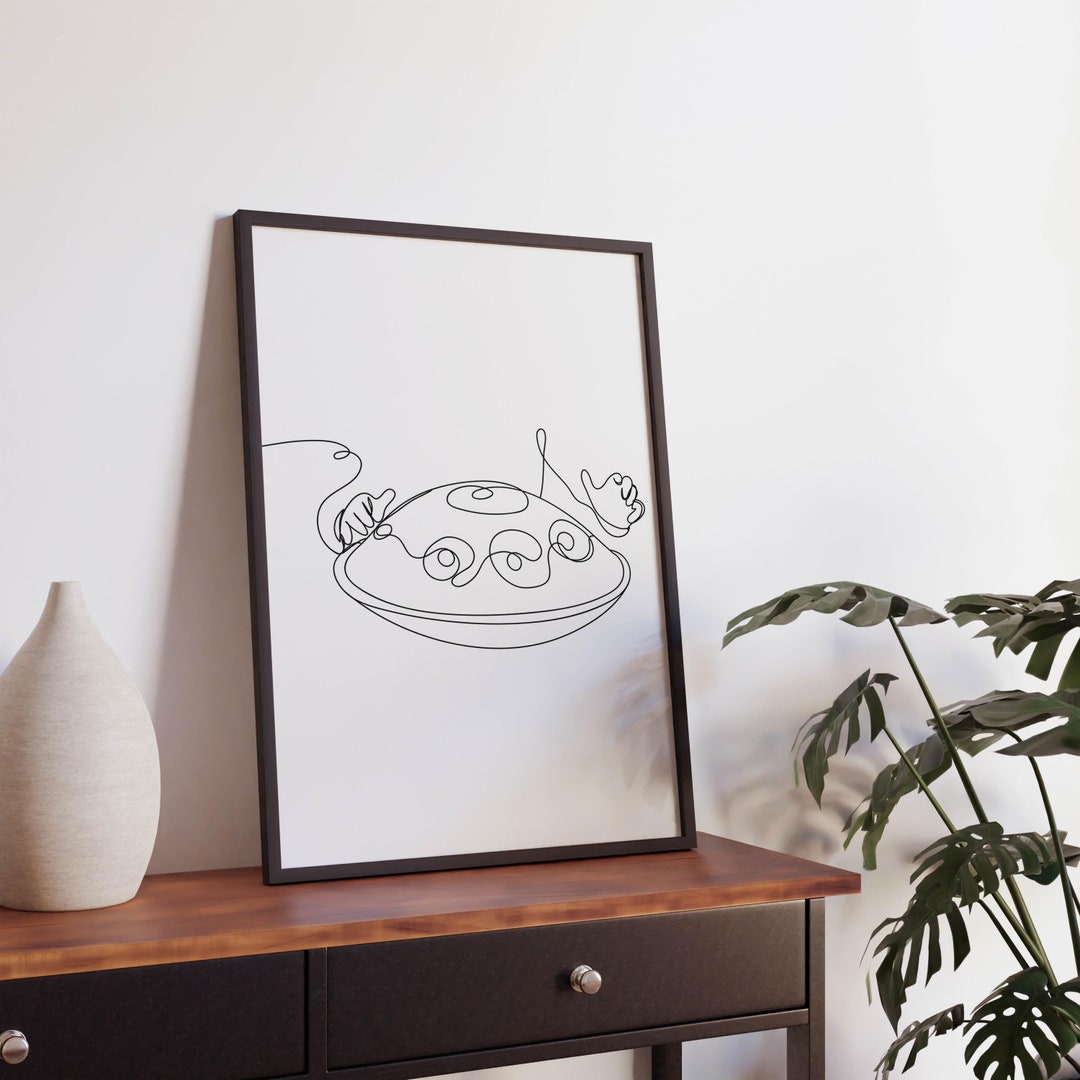 Minimalist Handpan Drum Drawing, Hang Drummer Line Art, Instrument ...