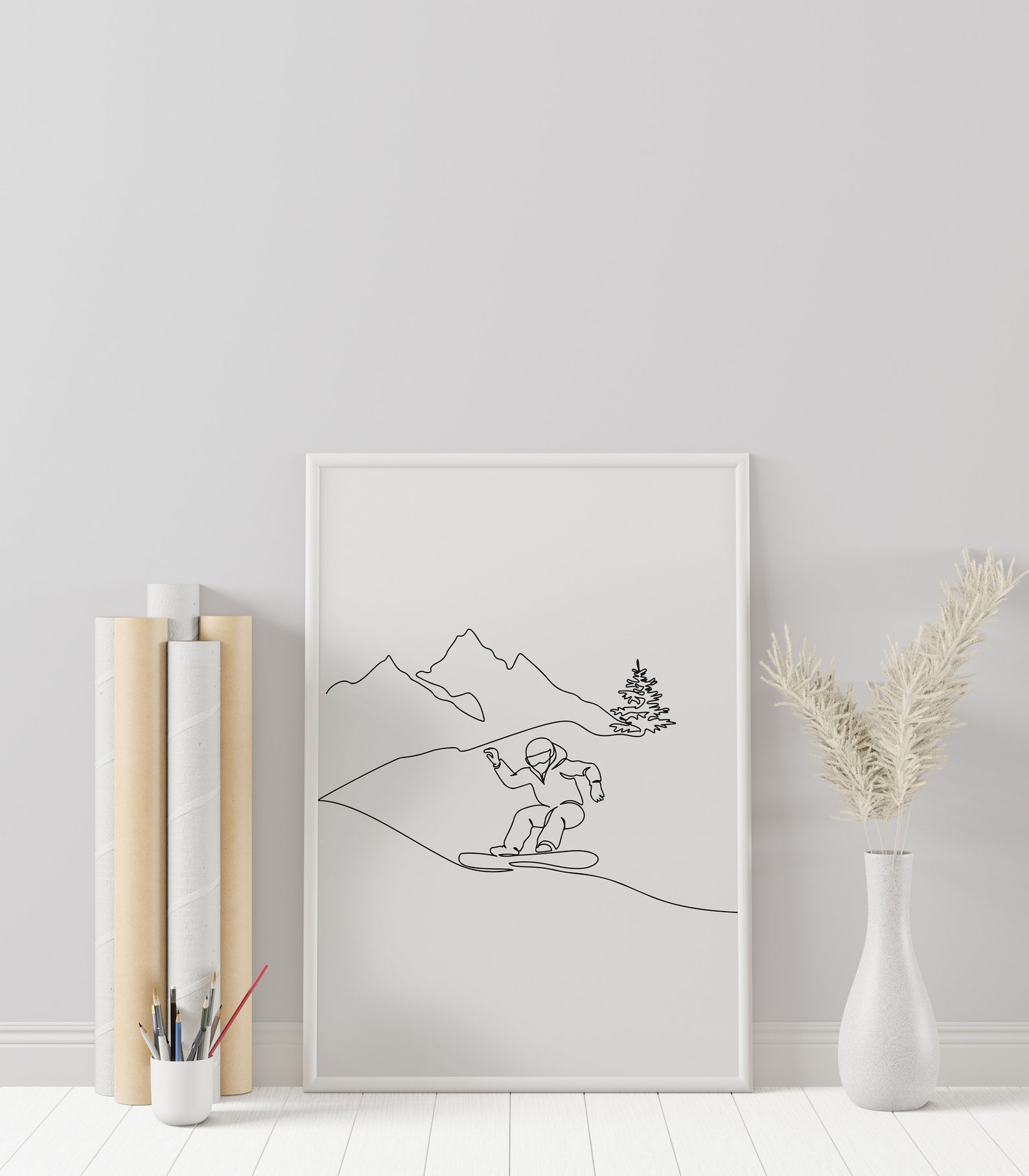 Minimalist Snowboard Line Art Print Winter Sport Wall Art - Etsy