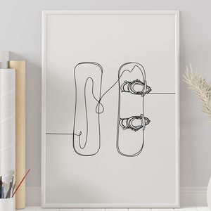 Minimalist Snowboard Line Art Print, Winter Sports Wall Art, Digital ...