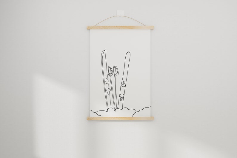 Minimalist Ski Gear Line Art, Sport Outline Drawing, Digital Download ...