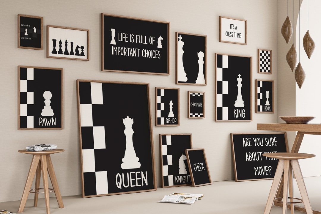 Chess Gallery Set of 15 Drawings, Check Decoration, Retro Print, Board ...