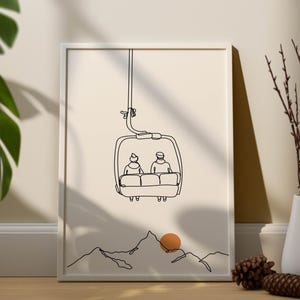 Minimalist Couple in Ski Lift Line Art Print, Decoration, Digital ...