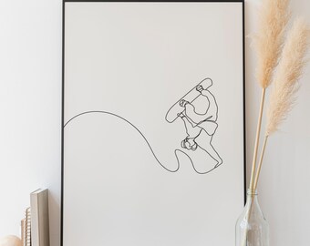 Minimalist Snowboard Line Art Print, Winter Sport Wall Art, Digital ...