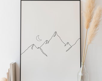 Minimalist Mountain Line Art Digital Download Landscape - Etsy