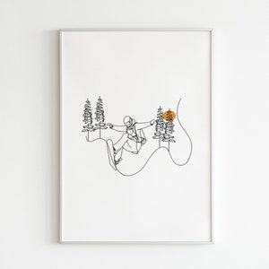 Minimalist Snowboard Line Art Print, Winter Sport Wall Art, Digital ...