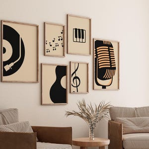 Retro Music Wall Art Gallery, Groovy Set 6, Turntable Poster, Piano ...