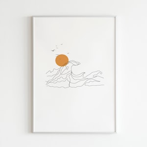 Minimalist Sunset Wave Artwork, Ocean Line Art, Digital Download ...