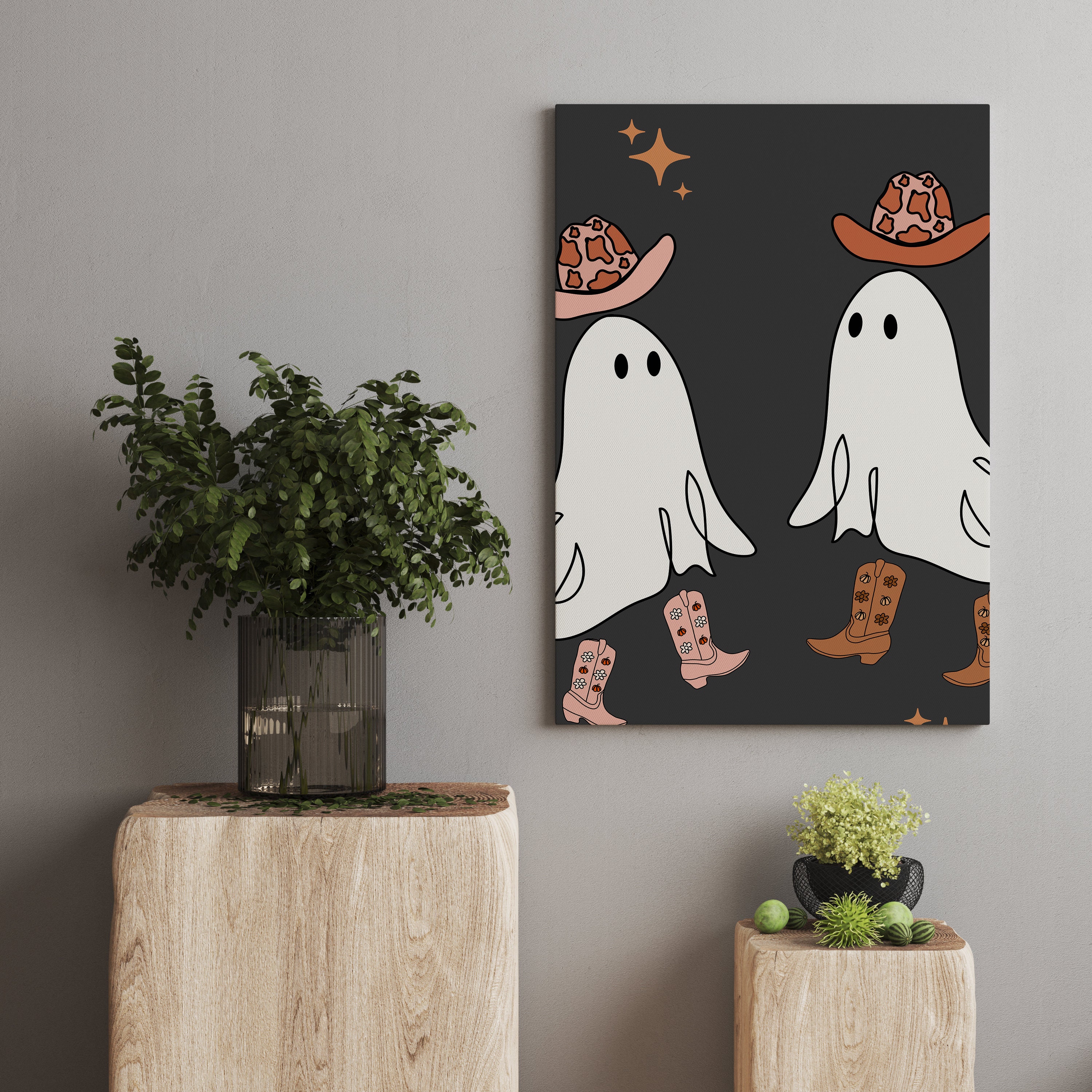 Halloween Print, Cowboy Ghost in Boots, Western Poster, Fall Drawing ...