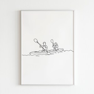 Minimalist Kayak Line Art Print, Water Sport Printable, Canoe Outline ...
