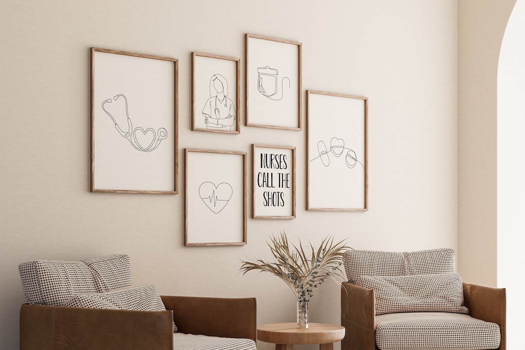 Nurse Gallery Set of 6 Drawings, Minimalist Line Art Print, Nursing ...