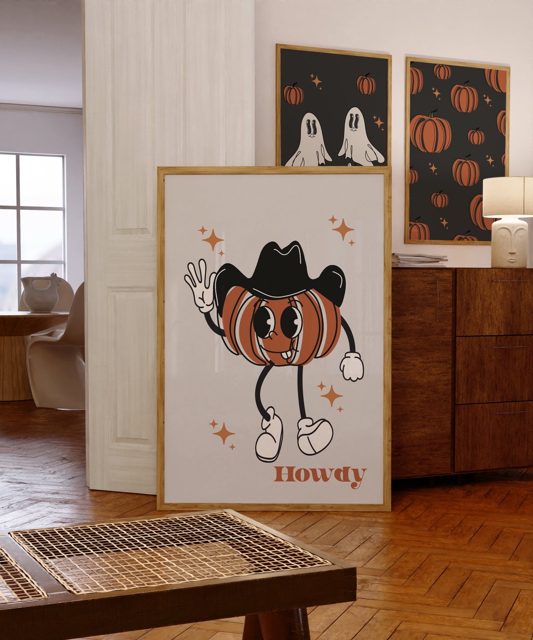 Retro Halloween Poster Set 3 Pumpkin Print Funky Decoration - Etsy