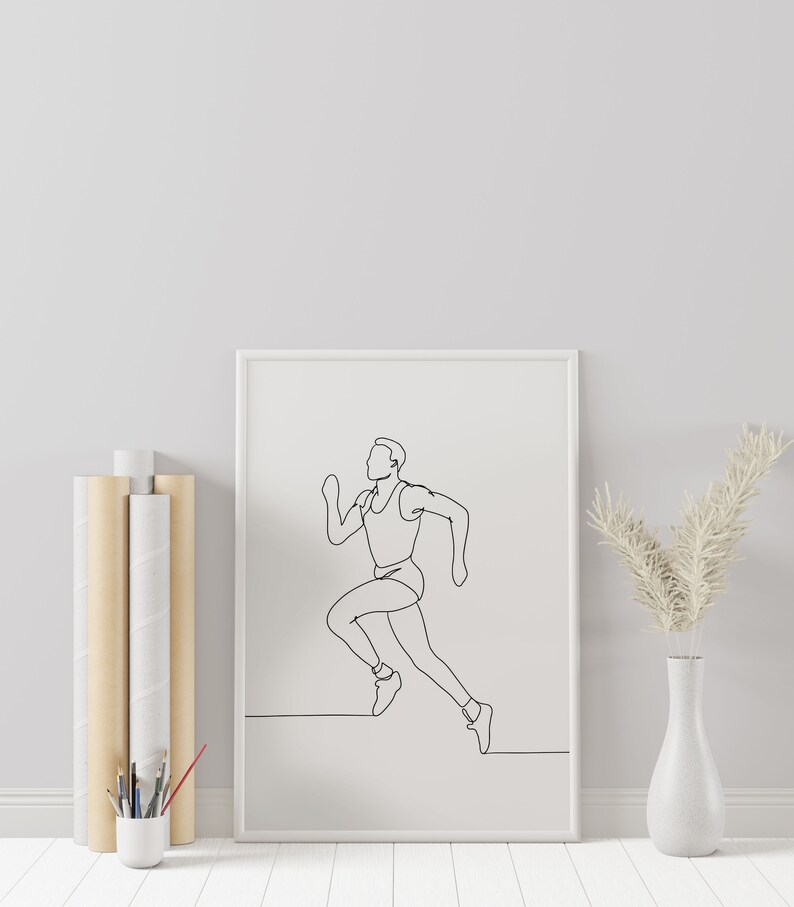 Minimalist Running Line Art, Digital Download, Sport Print, Exercise ...