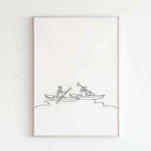 Minimalist Kayak Line Art Print, Water Sport Printable, Canoe Sketch ...