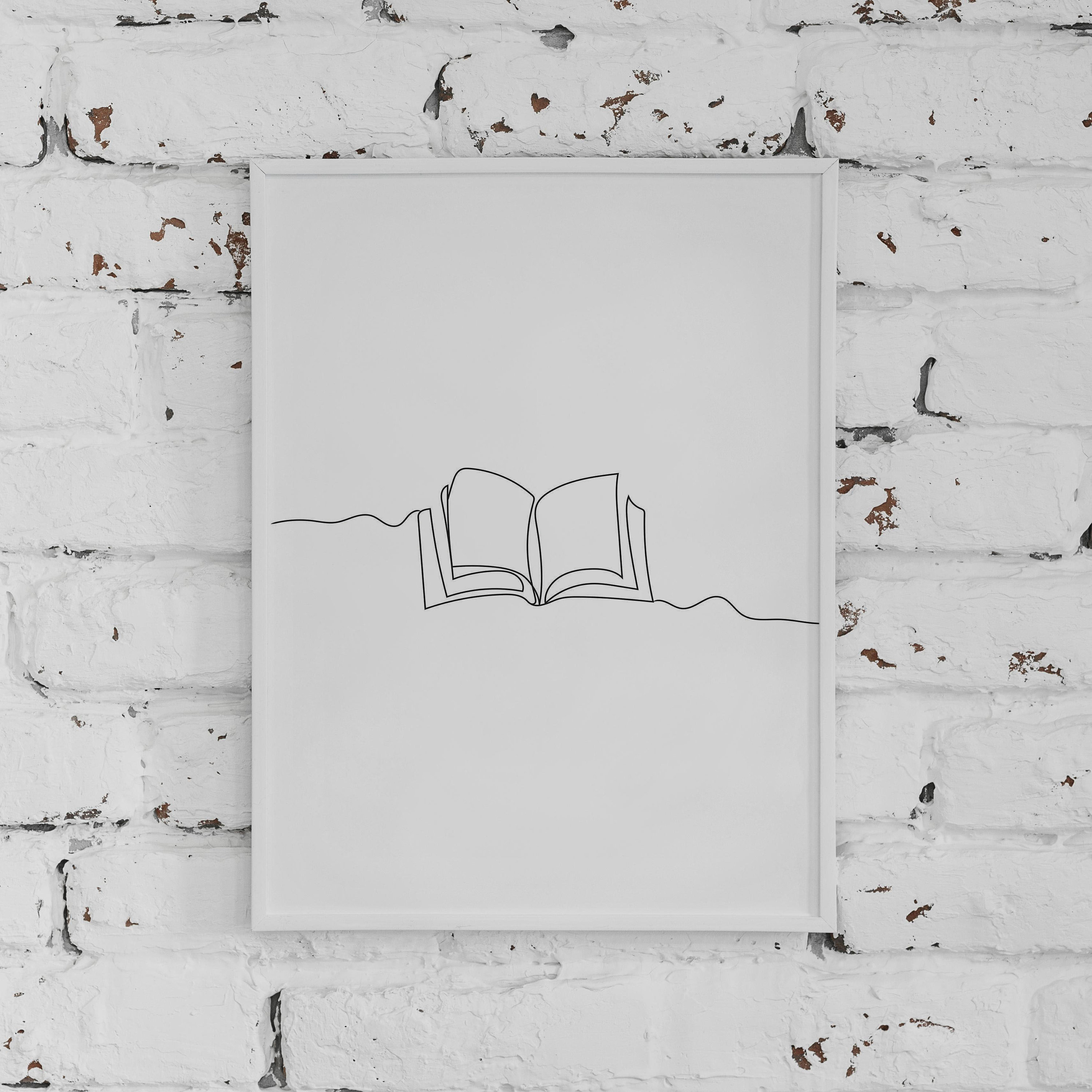 Minimalist Book Line Art, Digital Download, Books Outline Drawing ...